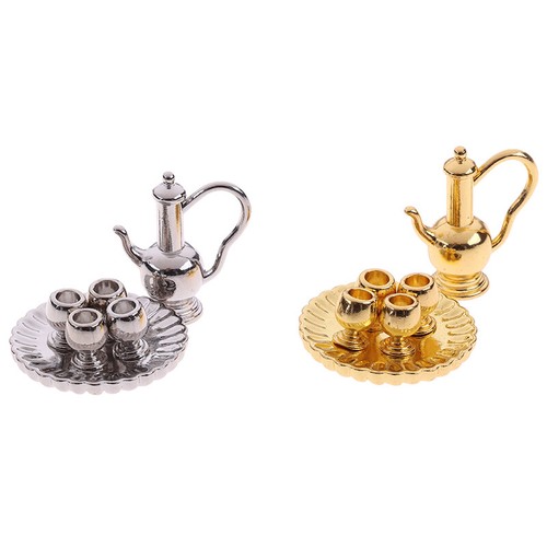 1: 12 Dollhouse Miniature Metal Tea Set Teapot Cup Plate Furniture To ...