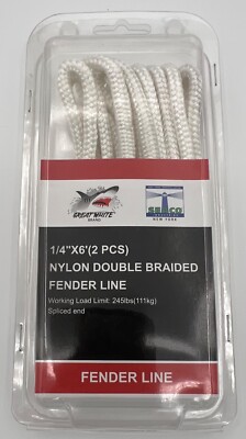 Boat Fender Line 2pc 1/4" x 6 FT Nylon double braid white | eBay