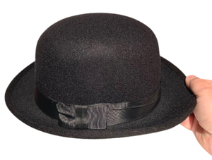 BLACK DERBY BOWLER HAT Deluxe Like Wool Charlie Chaplin Costume Cap ...