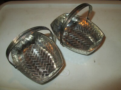 LOT OF 2 CUTE ORNATE RAIMOND JAPAN Silver Plate Weaved Basket VINTAGE ...