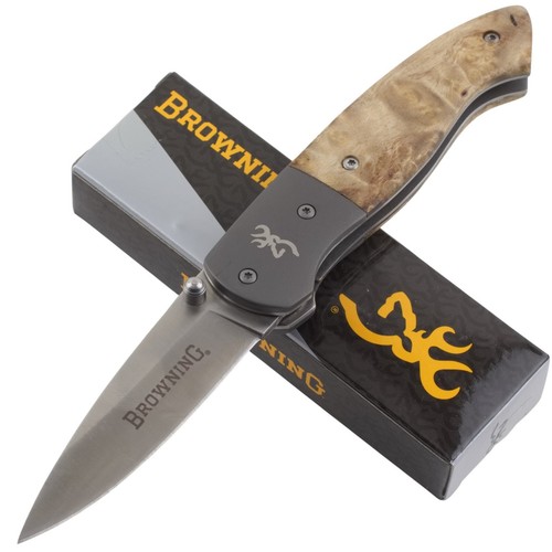 Browning Burl Wood Titanium Handles Linerlock Folding Pocket Knife ...