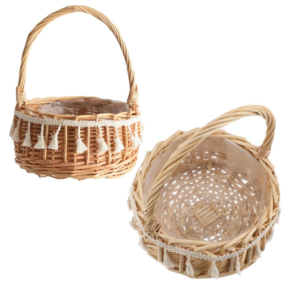 2 Pcs Rattan Tassel Flower Basket Wedding Girl Hand Woven Wicker | eBay ...