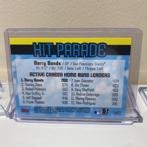 2005 Topps Barry Bonds #HR1 Hit Parade Insert San Francisco Giants | eBay