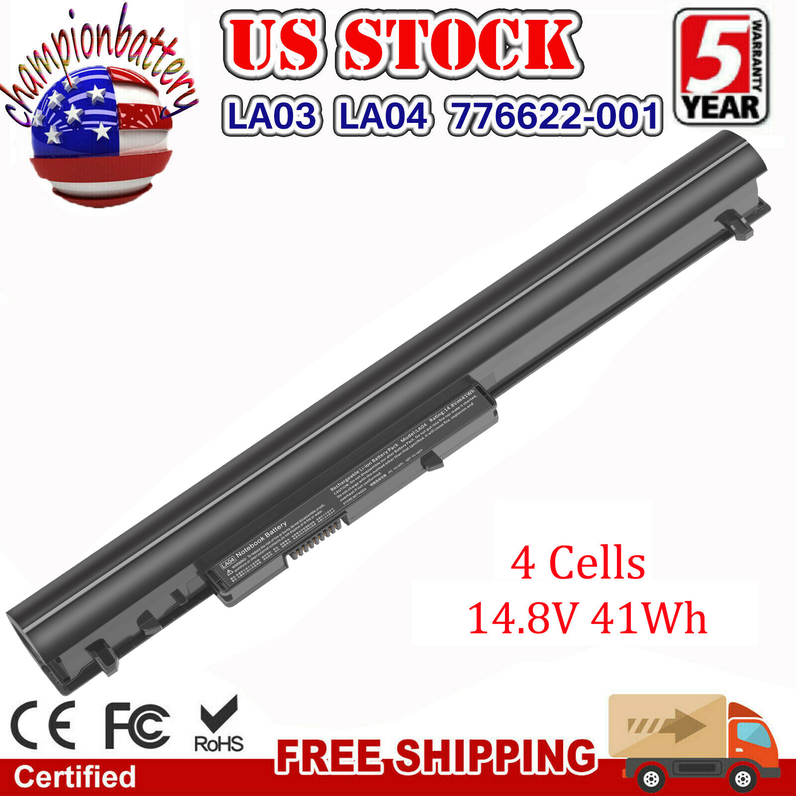 4 Cells Spare 776622-001 Laptop Battery for HP LA04 LA03 LA03DF LA04DF ...