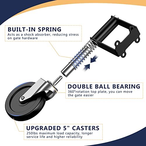 2Pack 5" Gate Wheels Wooden Caster 250 Lbs Spring Loaded Metal Tube ...