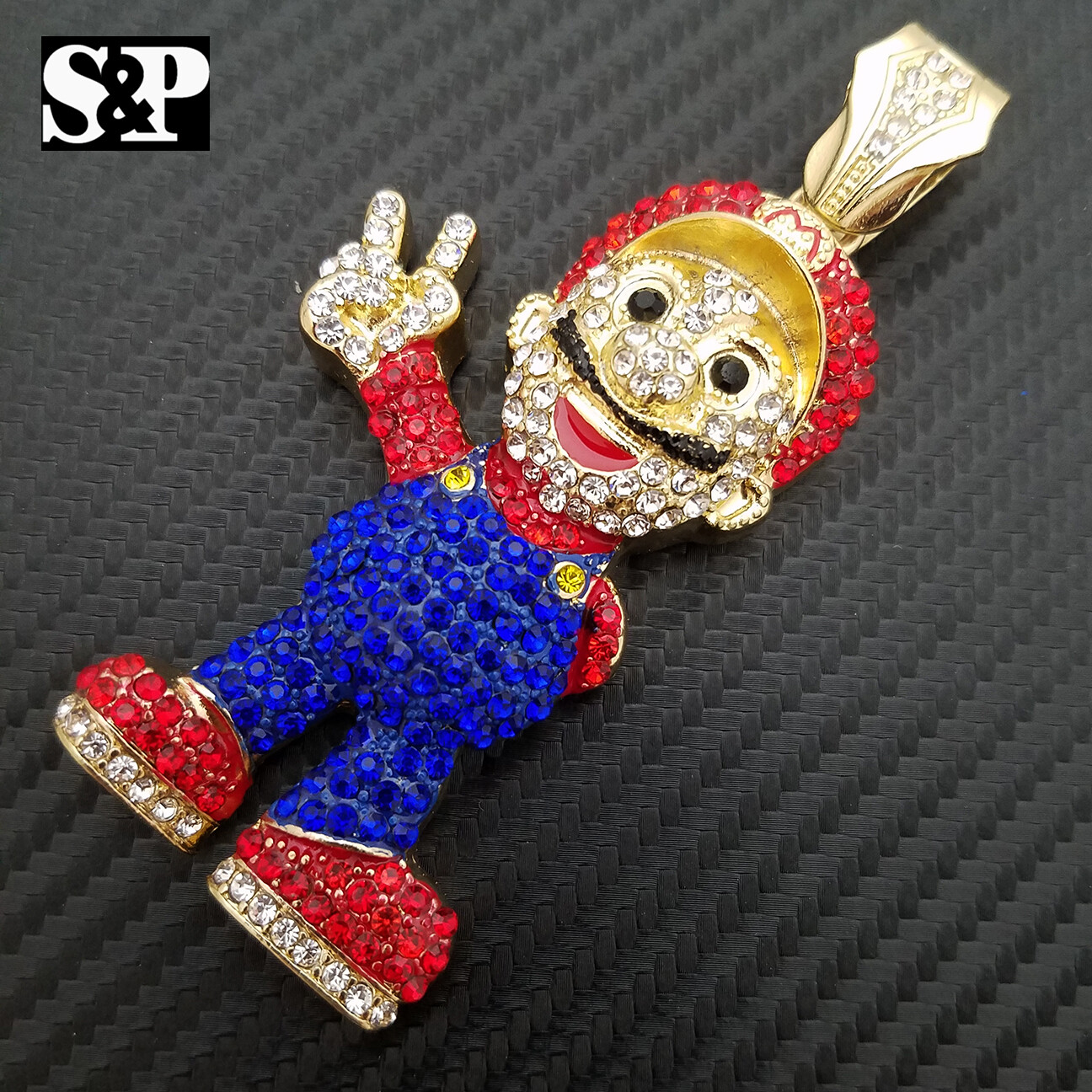 HIP HOP ICED BLING GOLD PLATED SUPER MARIO CUBIC ZIRCONIA LARGE CHARM ...