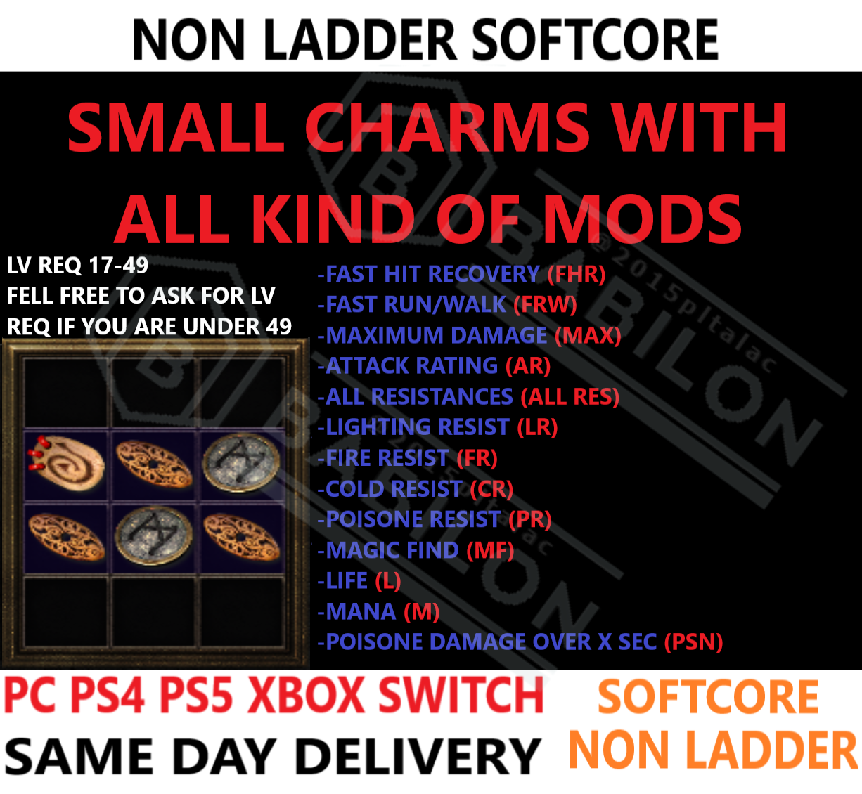 NON-LAD All Small Charms Diablo 2 Resurrected D2R Items PC PS4 PS5 XBOX ...