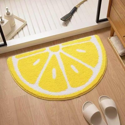 18"x26" Semicircle Half Round Yellow Lemon Soft Plush Bath Mat Anti ...