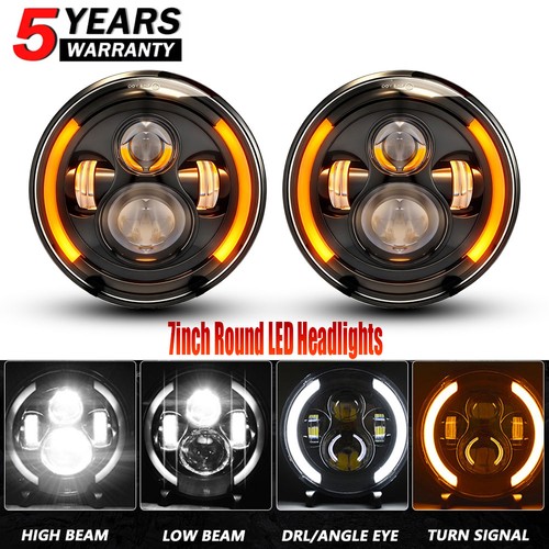 Pair 7" Inch Round LED Headlights Halo Angle Eyes DRL For Jeep TJ 1997 ...