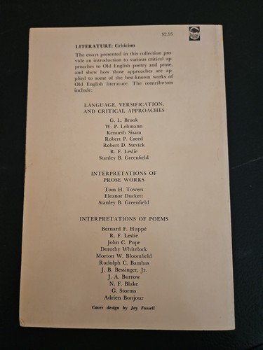 Old English Literature (1968 PB) Stevens Anglo Saxon Poetry Seafarer ...