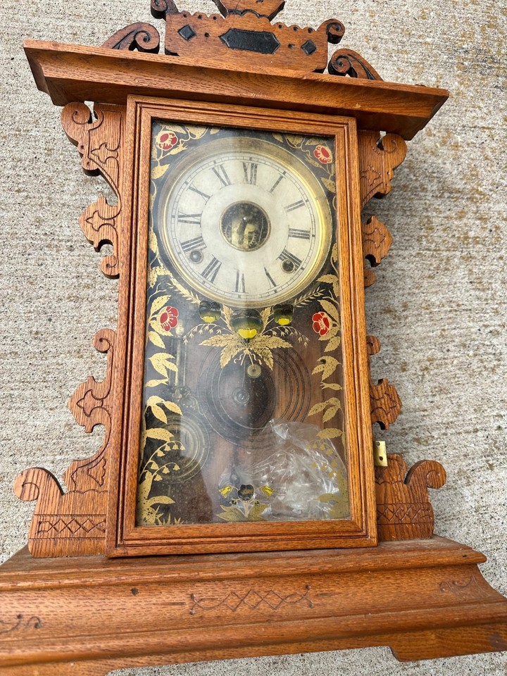 Great glass parts Old Antique E N WELCH oak Parlor Mantel Clock Welch ...