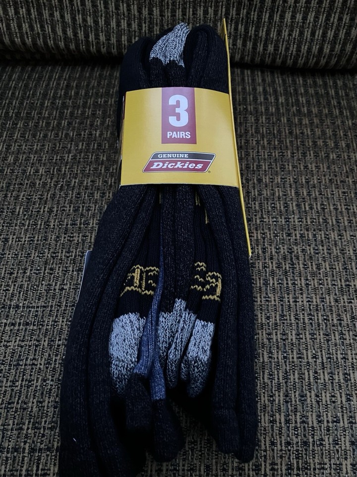 3 Pair Dickies Premium Steel Toe Boot Length Work Socks BLACK Sz 6-12 ...