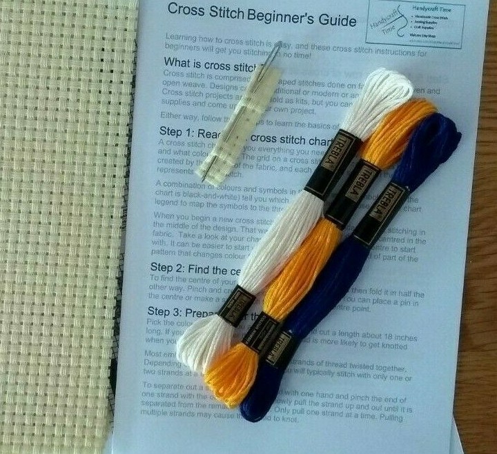 First Cross Stitch Kit 12 Thread Colour Combos Needle Binca Patterns ...