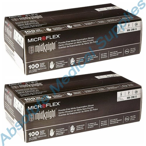 *200-Gloves* Microflex MidKnight Powder-Free Nitrile Medical Small MK ...