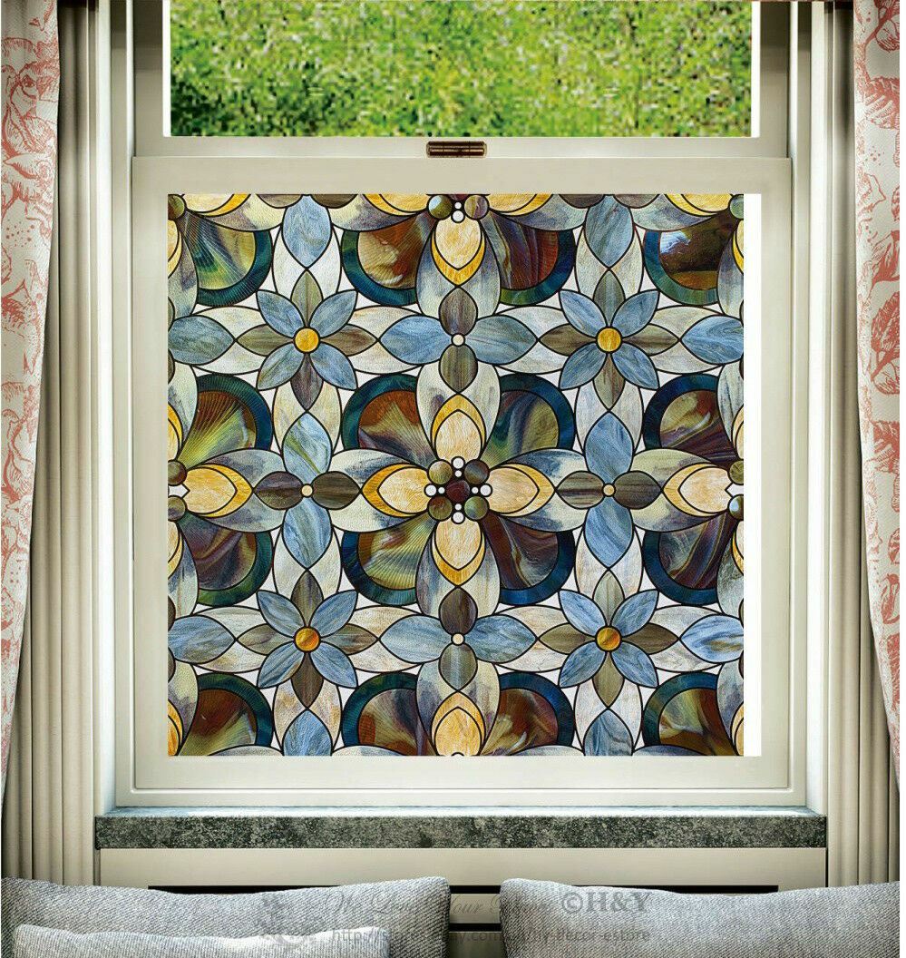 Abstract Window Film Print Cling Stained Glass Art Sticker UV Block ...