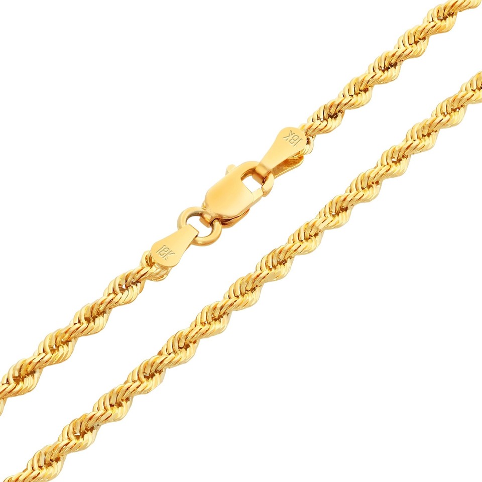 18k Yellow Gold Diamond Cut Rope Chain 2mm-5mm Necklace Mens Womens 16 ...