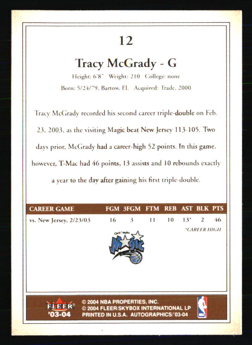 Tracy McGrady 2003 SkyBox Autographics #12 Basketball Card | eBay
