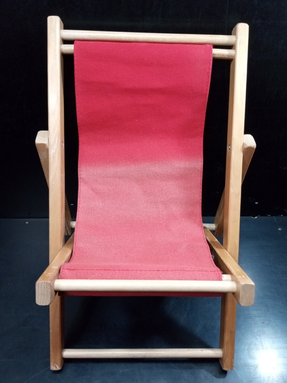 Teddy Bear Doll Beach Red Wood Canvas Folding Lounge Chair slanted ...