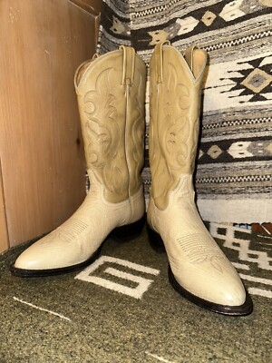 Men's Tony Lama Cream Smooth Ostrich Cowboy Boots - Size 9.5D | eBay