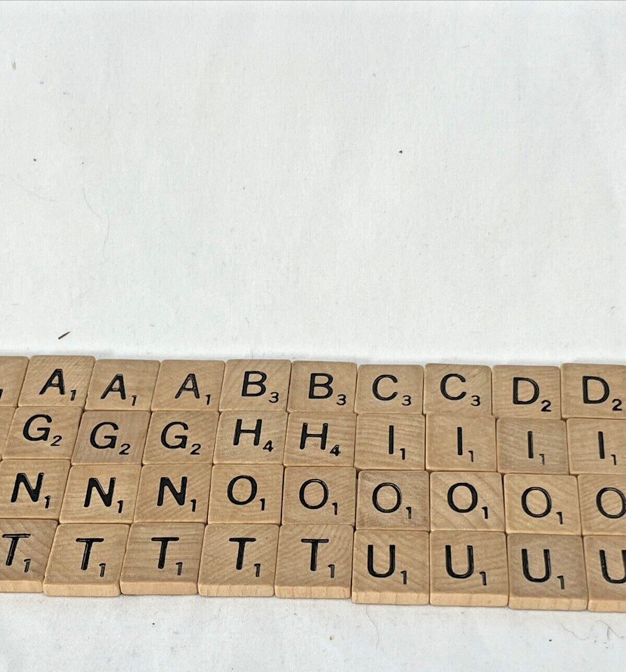 Vintage SCRABBLE Tile Lot 100 Original Wooden Tiles & 4 Tile Holders ...