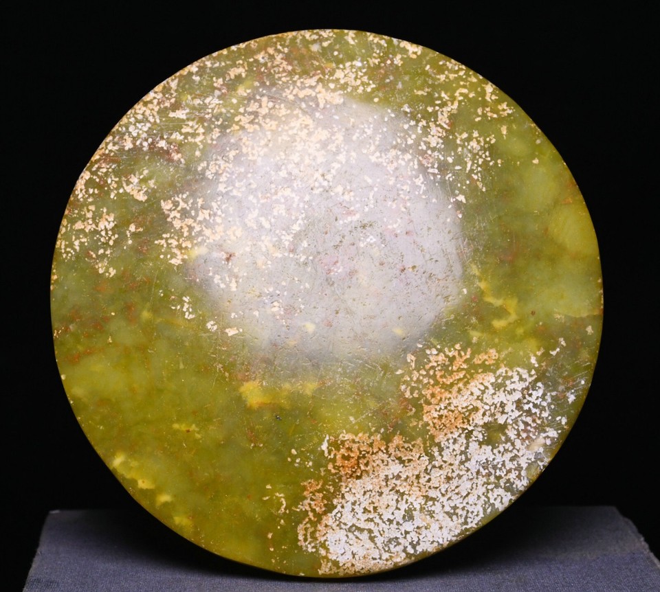 10CM Old Dynasty Natural Green Jade Carve Phoenix Bird Bronze mirror ...