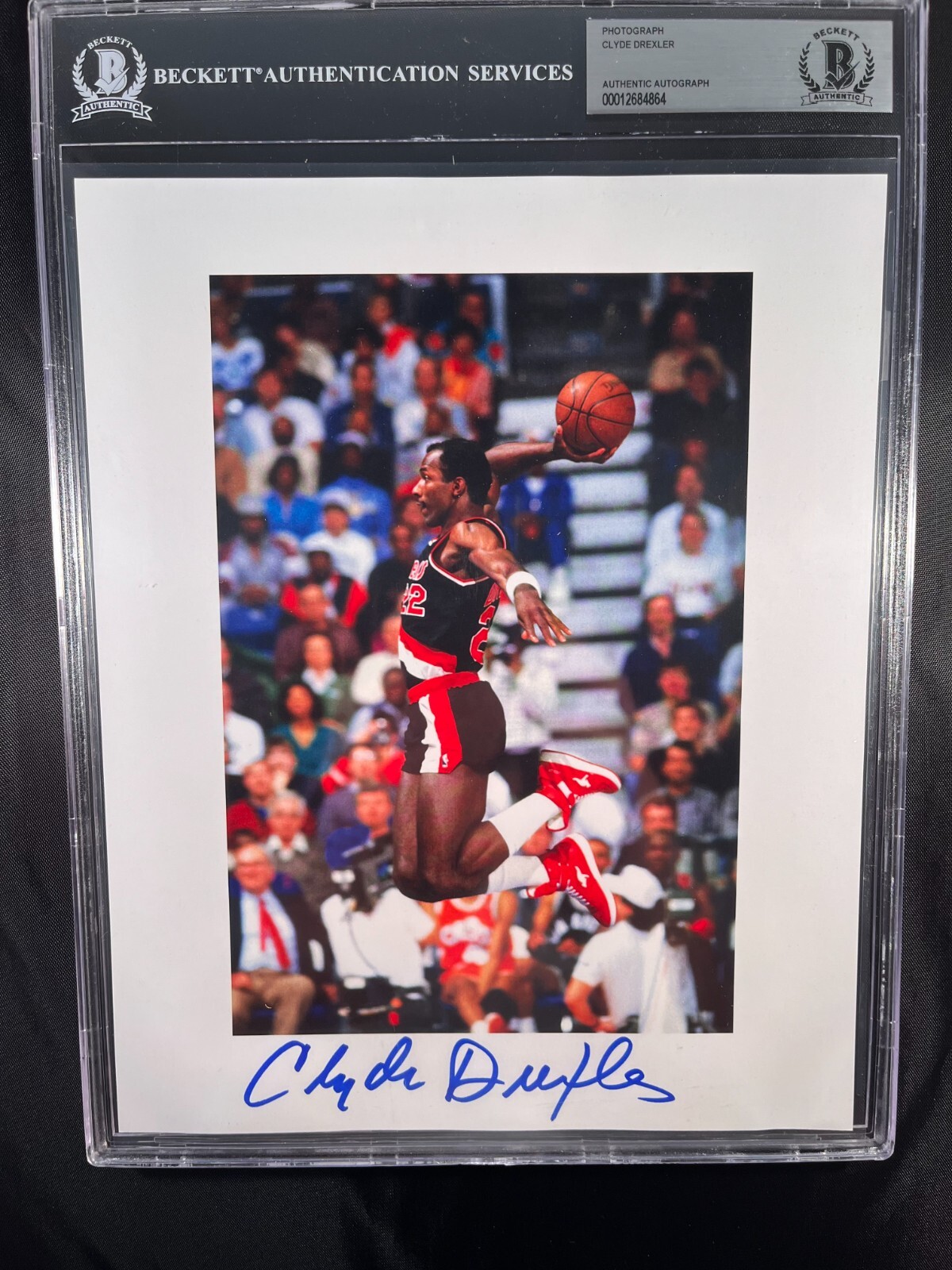 CLYDE DREXLER AUTOGRAPHED SLABBED 8X10 PHOTOGRAPH BECKETT AUTHENTICATED ...