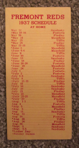 1937 Fremont, Ohio Reds - Minor League Baseball Schedule | eBay