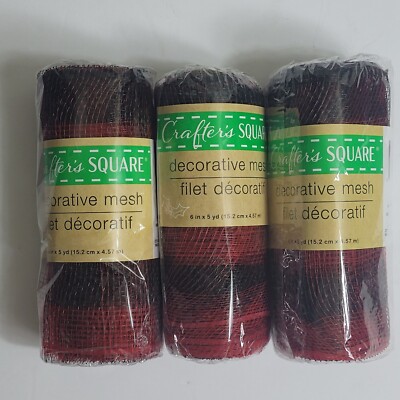 BLACK & RED BUFFALO CHECK Lot of 3 Rolls 6" x 5 yds (15 Feet) Deco Mesh ...