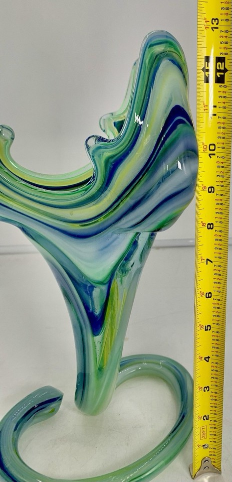 Vintage Hand-Blown Multi Color Swirl Cobalt Blue & Jade Art Glass ...