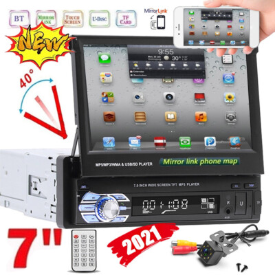 7" Single 1 Din Car Radio Stereo Flip up Screen Bluetooth FM Head Unit ...