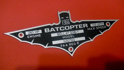 CUSTOM 1966 BATCOPTER SERIAL DATA PLATE BATMAN TV SERIES BATMOBILE | eBay