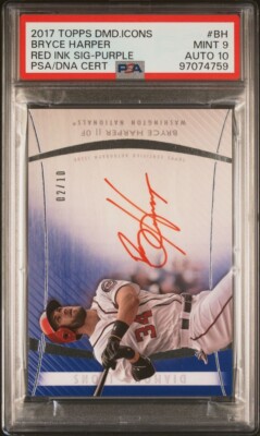 Bryce Harper Auto (On Card) /10 PSA MINT 9 AUTO 10 #BH Purple 2017 ...