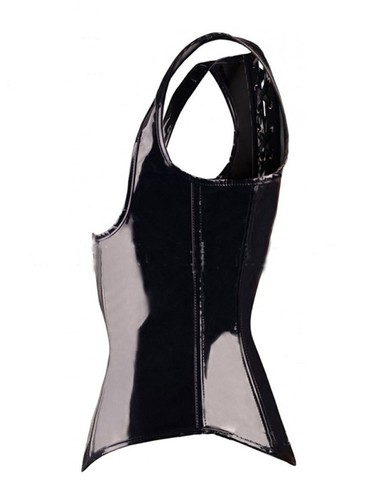 Black Burlesque Costume Corset Basque Cincher Lingerie Bustier Faux ...