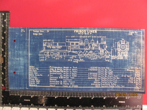 FRISCO LINES SL-SF RAILROAD 2-8-0 LOCOMOTIVE #870 BLUEPRINT DATA ...