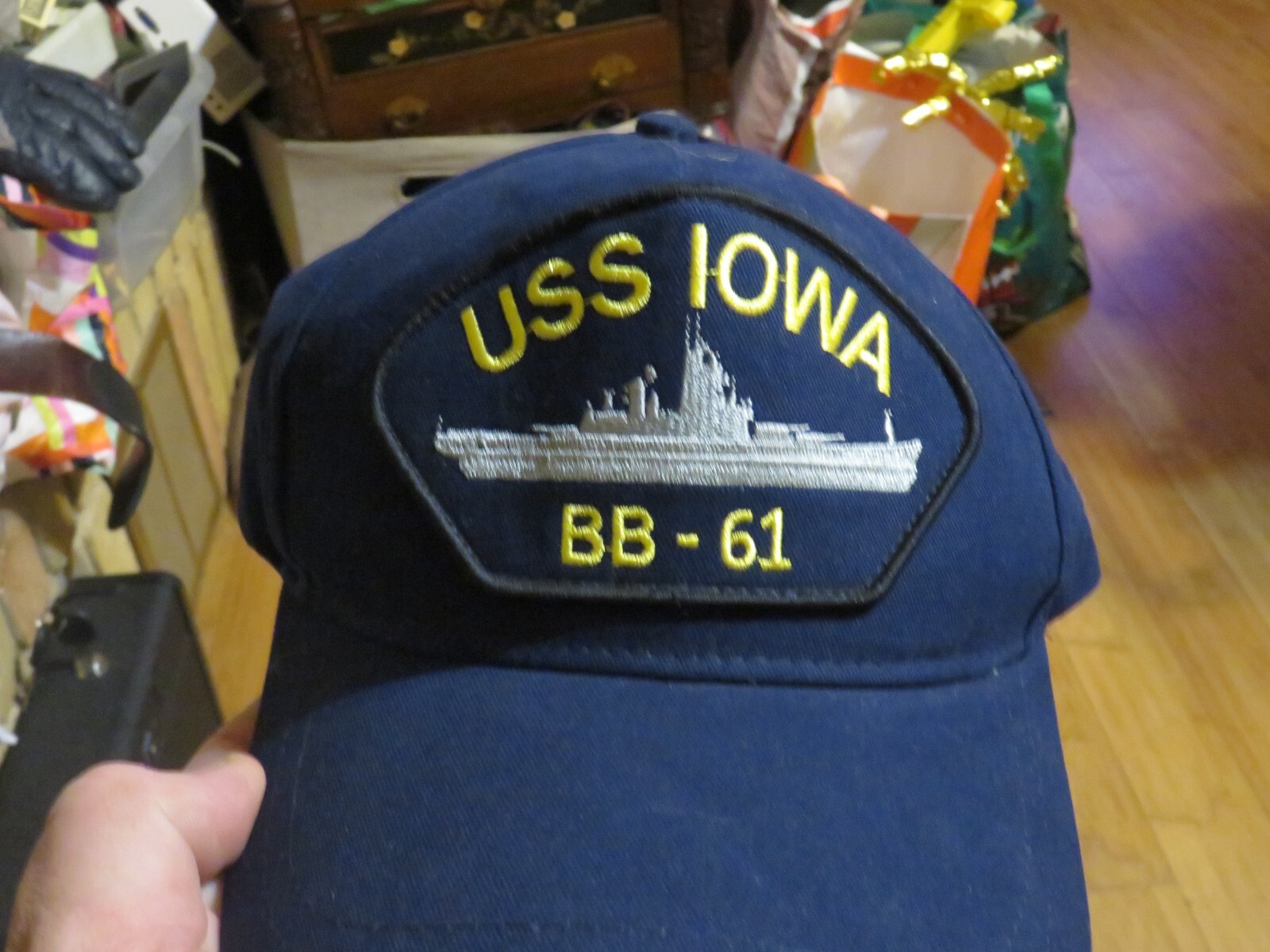 Vintage USS IOWA BB-61 US NAVY SHIP HAT Baseball Cap … - Gem