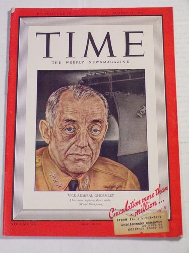 Time Magazine August 17, 1942, Vice Admiral Robert Lee Ghormley ...