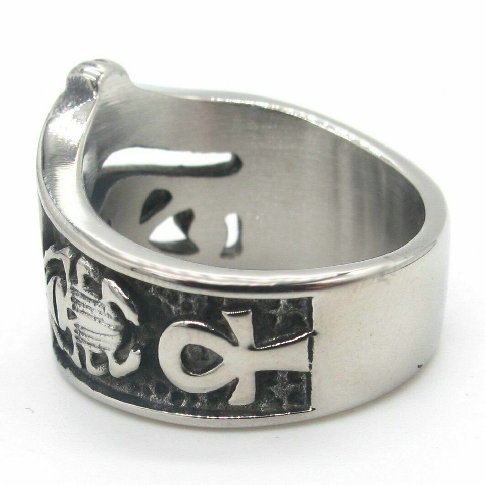 Mens Egyptian Ankh Scarab Eye Of Horus Ra Ring Stainless Steel Size 7 ...