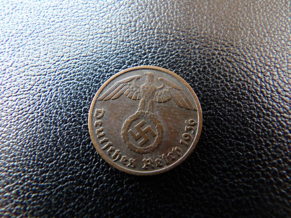 WWII Antique Germany 1936 G 3rd Reich SS Nazi Eagle swastika 1 pfennig ...
