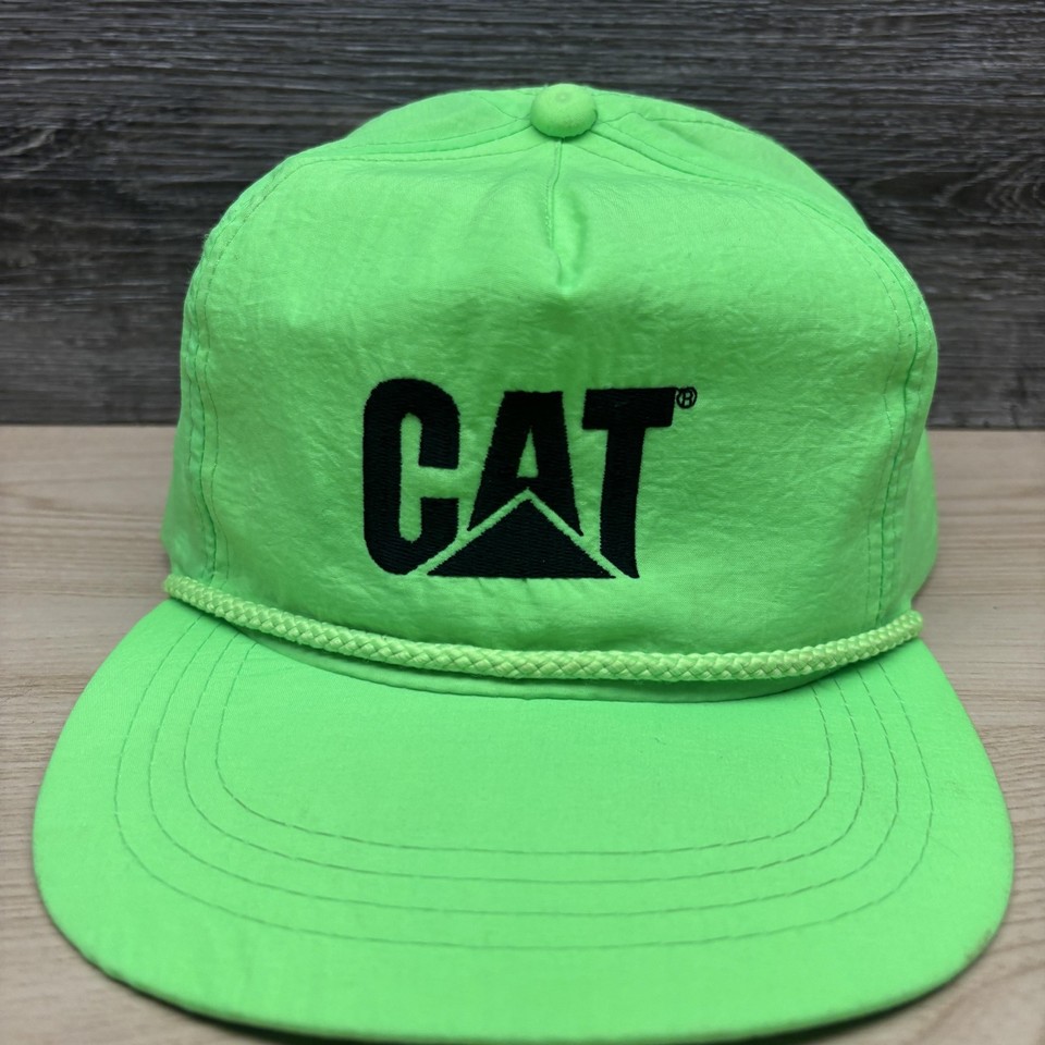 Vintage CAT Caterpillar Hat Cap Snap Back One Size Neon Green Rope Logo ...