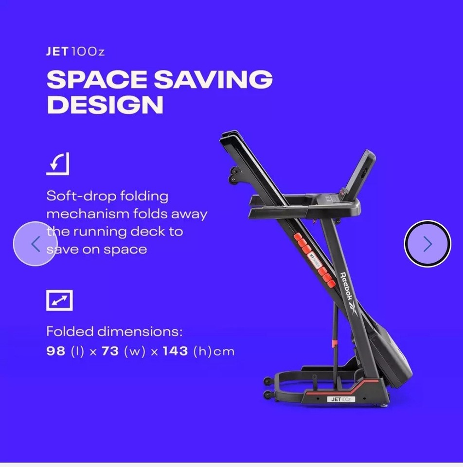 Reebok Jet 100z Folding Treadmill with Incline, Bluetooth. 2025 Model ...