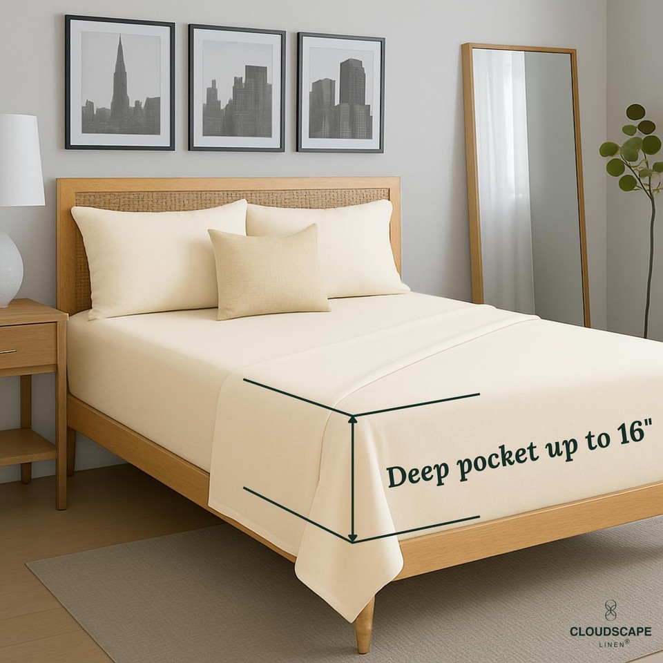 Cloud Scape Linen 100% Egyptian Cotton King Sheets Set – High Thread Count, 4... 850061913692| eBay