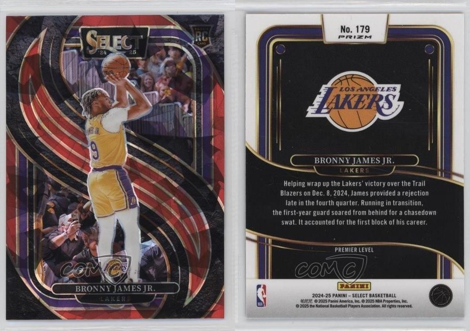 2024 Panini Select Premier Level Red Cracked Ice Prizm Bronny James Jr ...