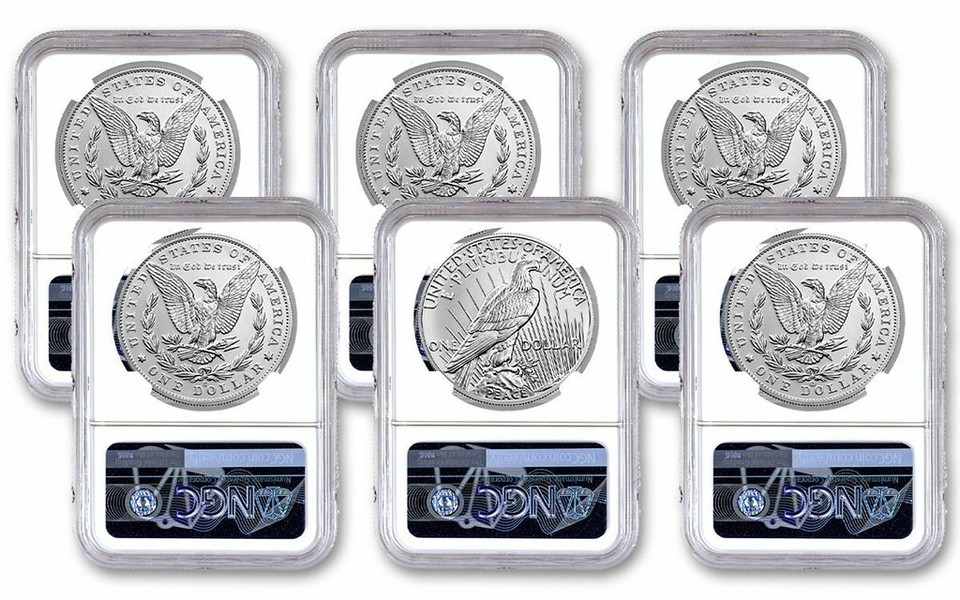 6 Coin Set (MS70 FDOI) - 2021 Morgan Peace Dollar $1 NGC (P D S O CC ...