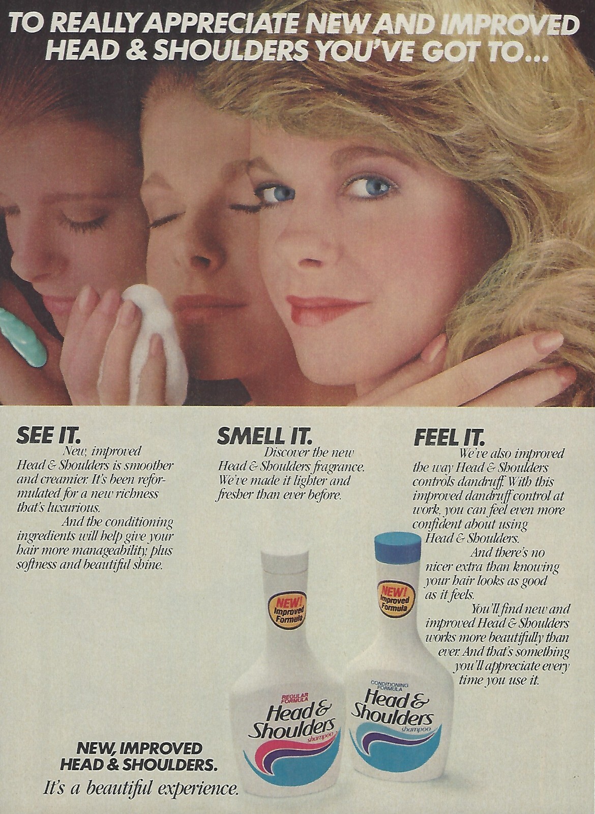 1984 Head & Shoulders Shampoo Hair See Smell Feel vintage Print AD ...