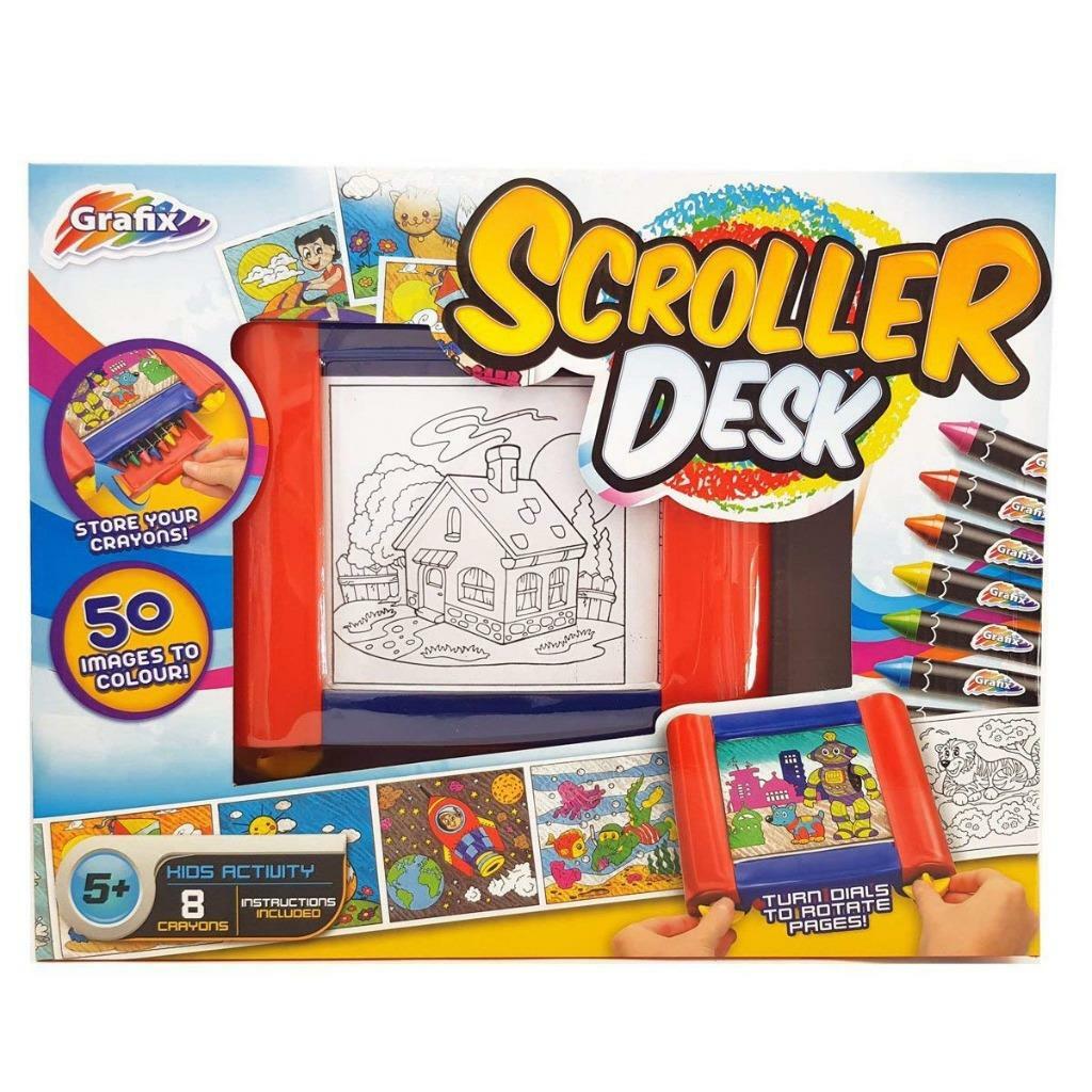 Grafix Scroller Desk Childrens Drawing Colouring Art Activity Set With ...