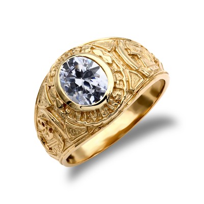 Mens 9ct Gold Jewelco London Oval CZ Solitaire University College Ring ...