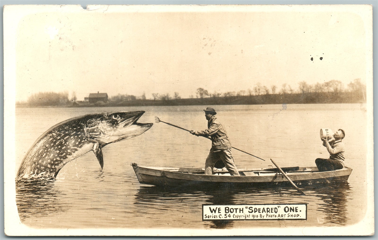 EXAGGERATED FISH 1912 ANTIQUE REAL PHOTO POSTCARD RPPC FISHING | eBay