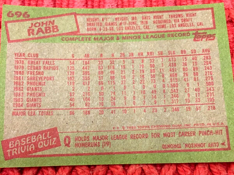 Giants John Rabb #696 MLB Vintage Baseball Card Ships Free | eBay