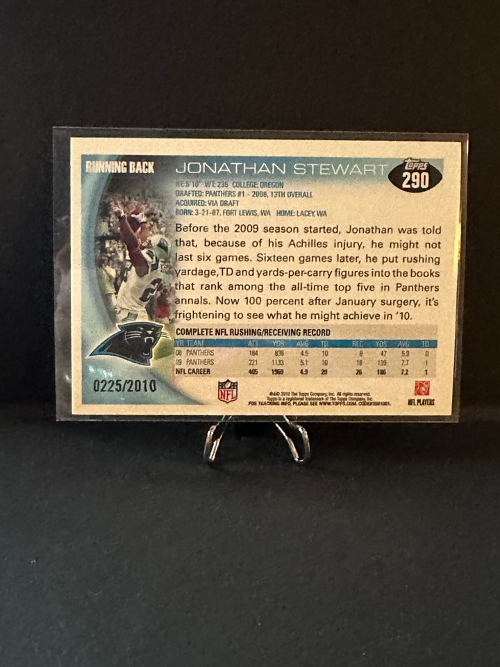 2010 Topps Football Jonathan Stewart Gold Parallel Card #290 #0225/2010 ...