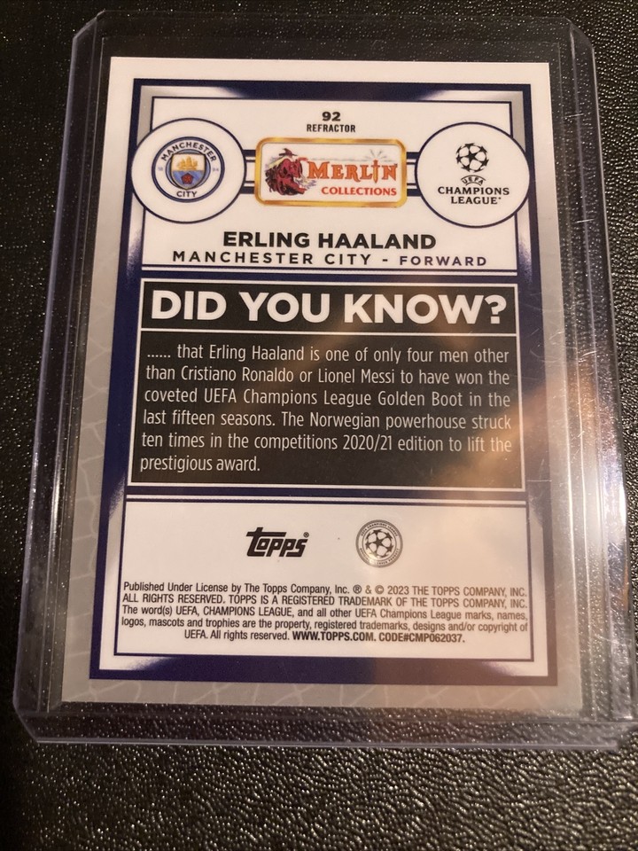 2022-23 ERLING HAALAND TOPPS CHROME MERLIN UEFA #92 REFRACTOR!! | eBay